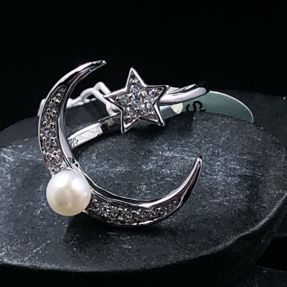 Ava Ro | Jewelry | Ava Ro 925 Silver Moon Star Cz Pearl Ring | Poshmark